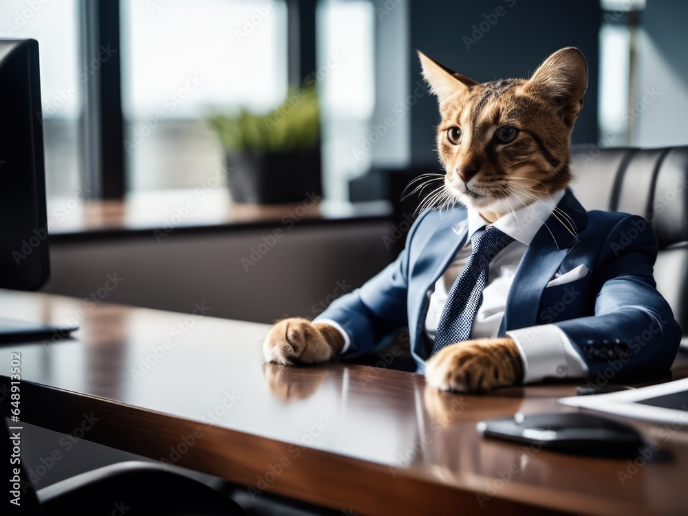 generative AI Animal CEO A Power Lunch in Progress, cat Suited and ...