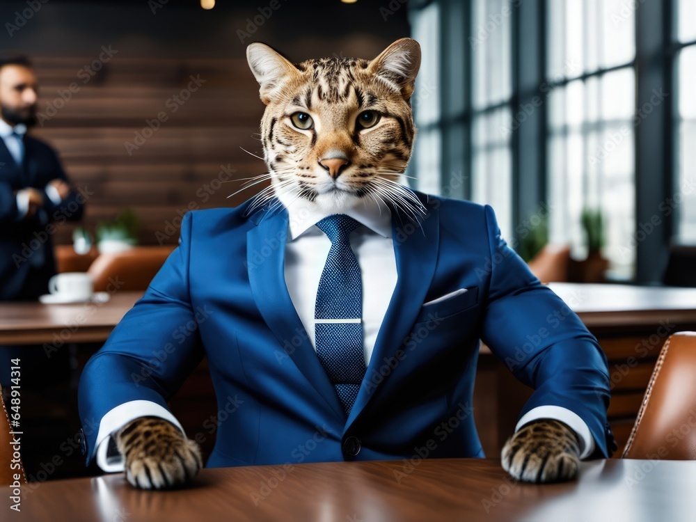 generative AI Animal CEO A Power Lunch in Progress, cat Suited and ...