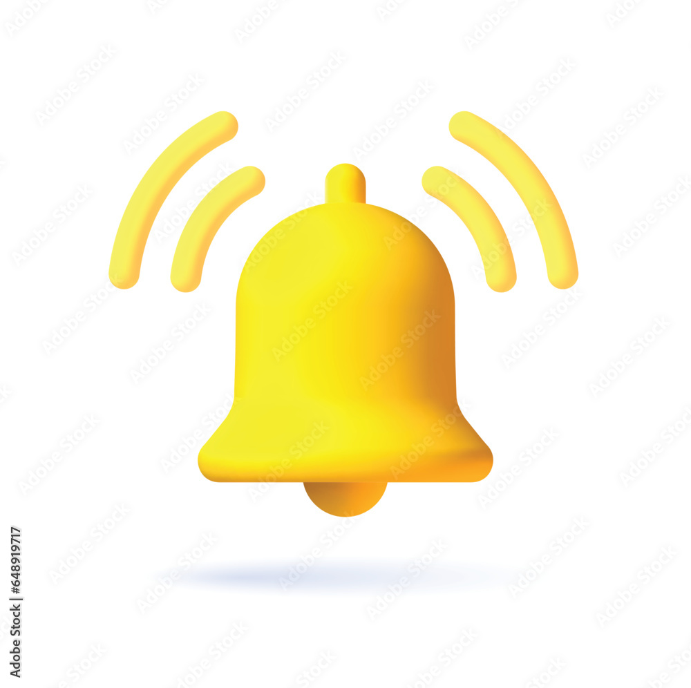 Realistic 3d notification yellow bell icon. 3d vector render ringing ...