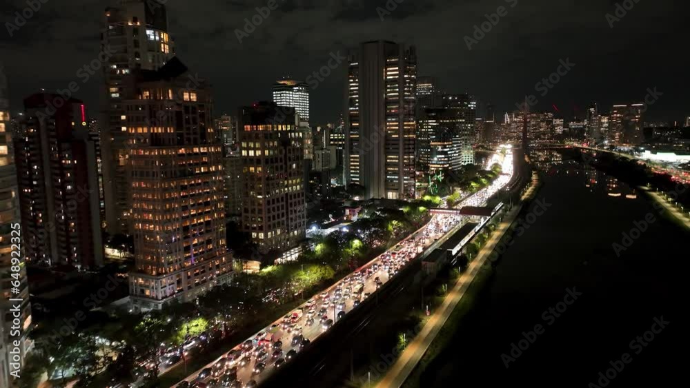 Freeway Traffic At City Night Sao Paulo Brazil. Road City Night Sao ...