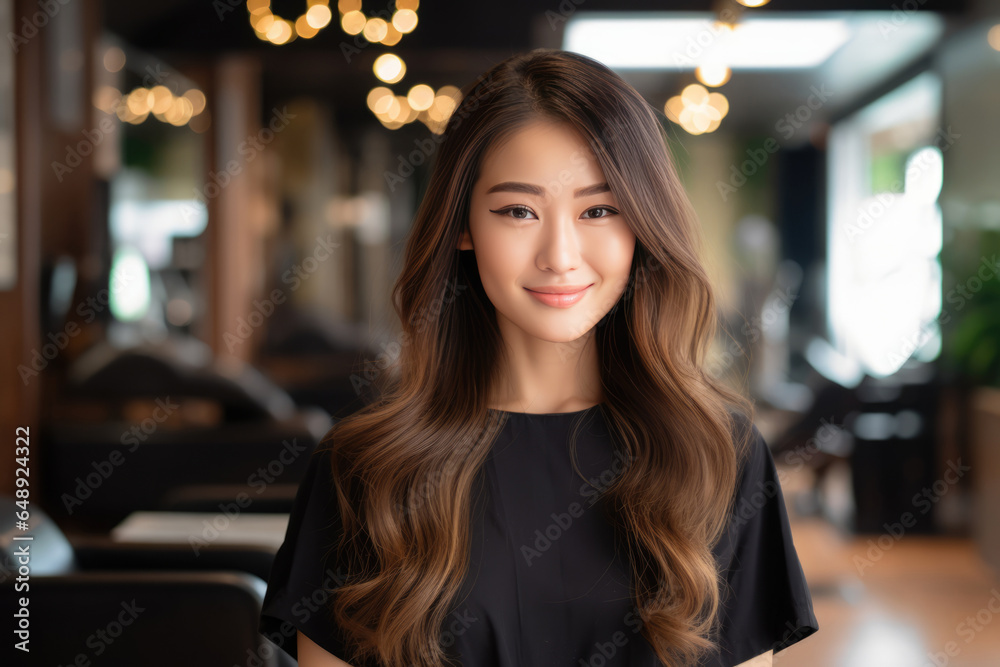 Beautiful Young Asian Woman Hair Stylist . Сoncept Young Asian Hair ...