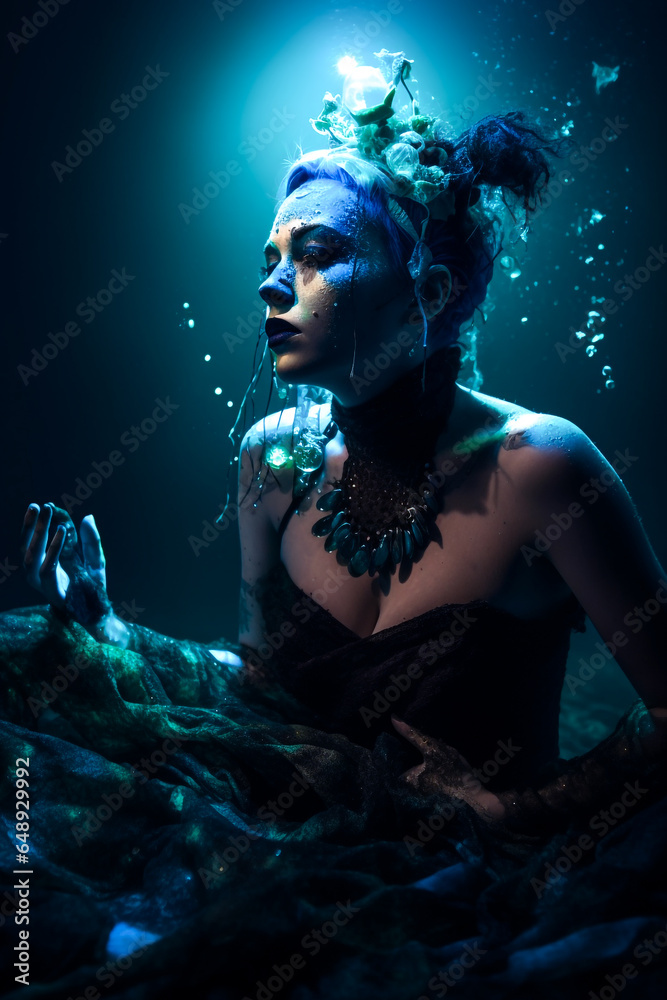 Young mermaid caught in the underwater marine pollution with plastic ...