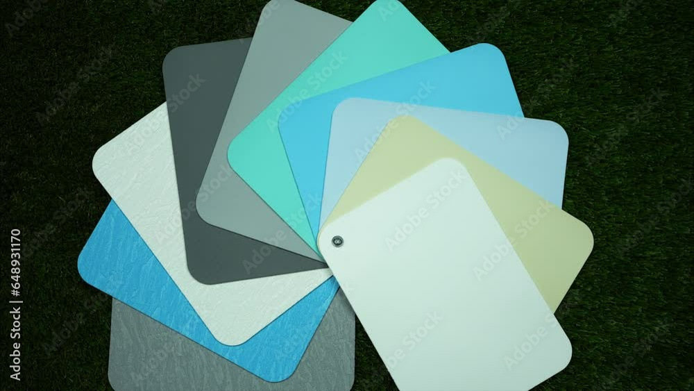 Color palette samples for swimming pools on green background ...