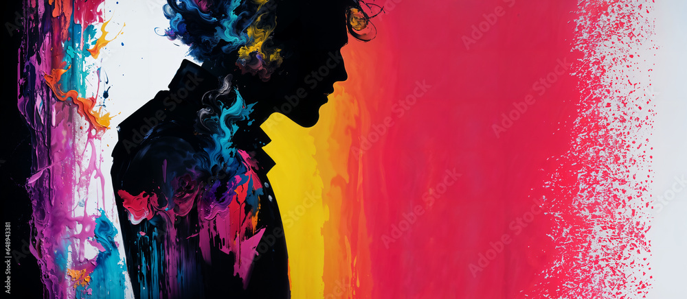 Profile of an artist waiting for inspiration, chaos with dynamic lines ...