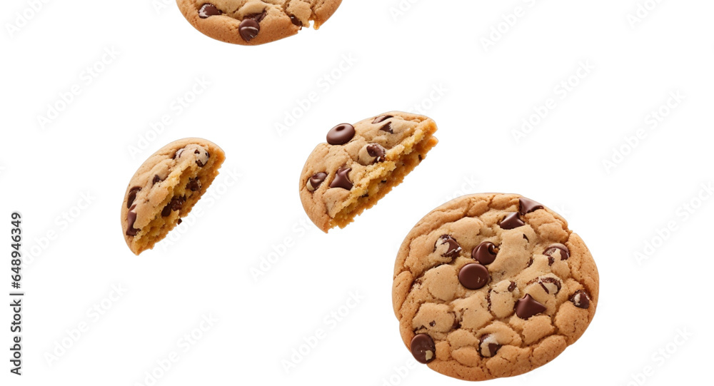 Flying Cookie Chocolate Chip On Transparent Background Png Stock ...