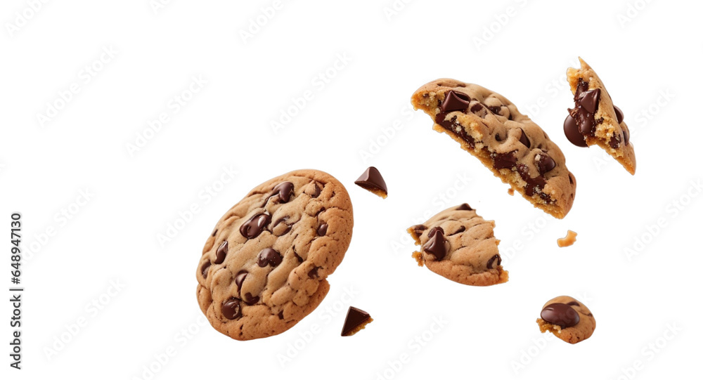 Flying Cookie Chocolate Chip On Transparent Background Png Stock ...