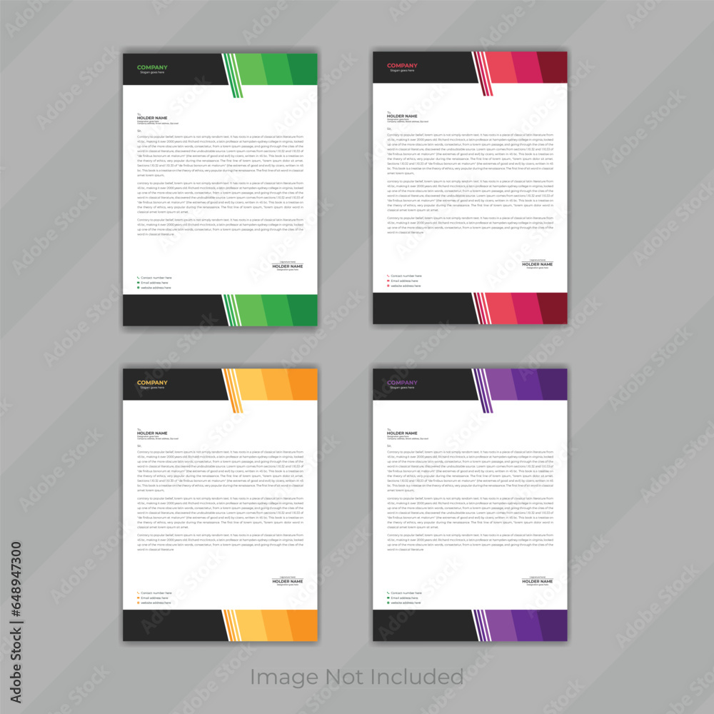 Green, Pink, Yellow, purple color letterhead design presentation ...