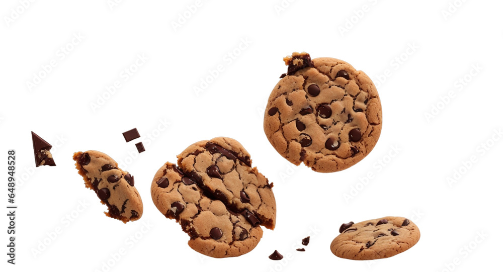 Flying Cookie Chocolate Chip On Transparent Background Png Stock ...