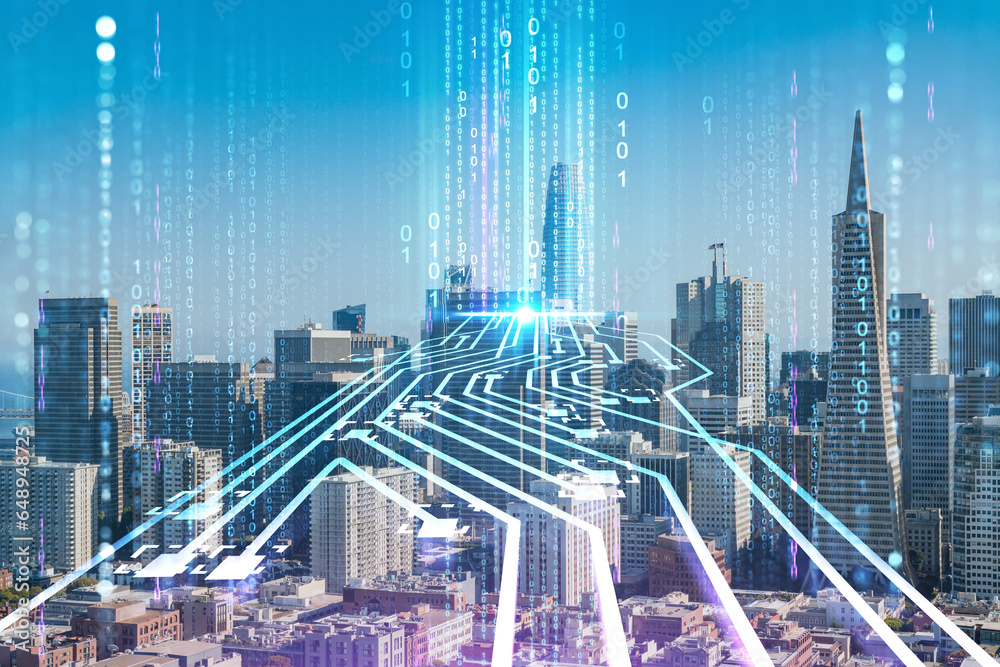 San Francisco skyline from Coit Tower to Financial District and ...