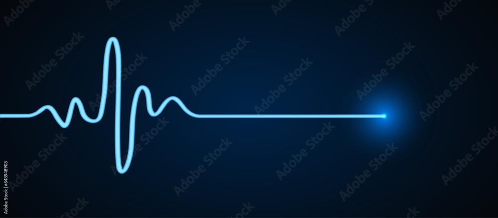 Blue heart and pulse one line hand drawn, cardiogram sign ...