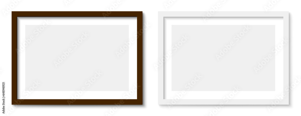 Couple picture photo frames mockup, wall presentation, black and white thin rectangular ...