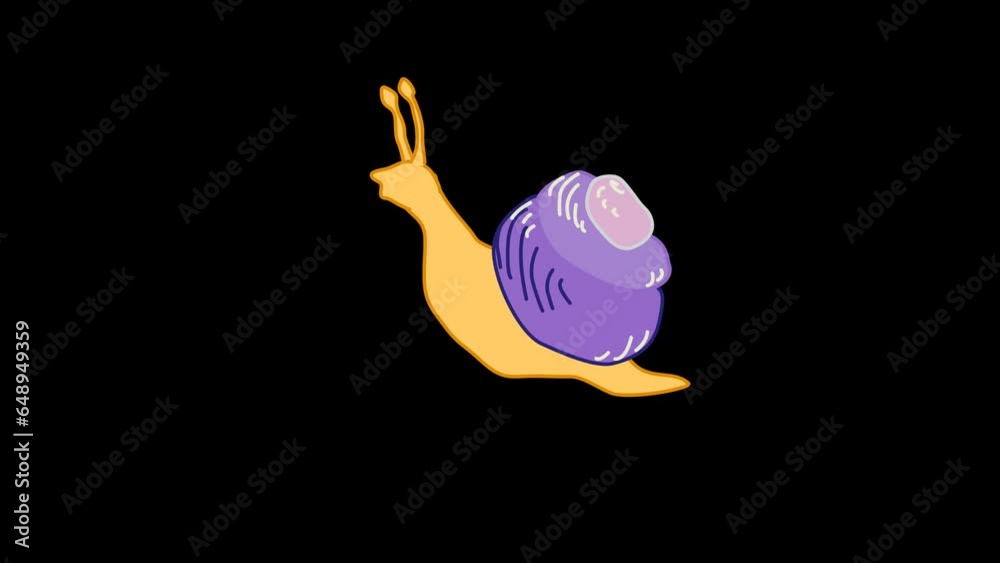 Yellow violet snail crawling and then moving horns on transparent ...