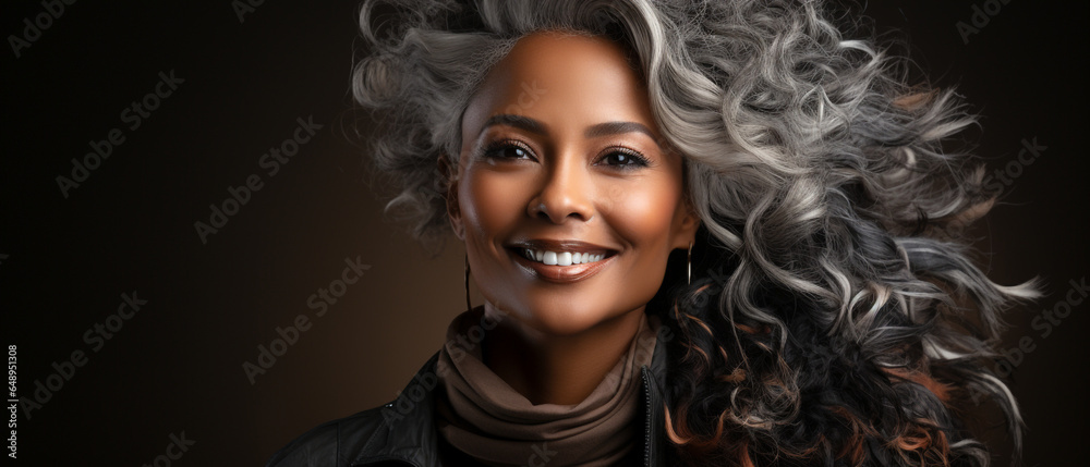 Beautiful black woman with smooth healthy face skin. Gorgeous aging ...