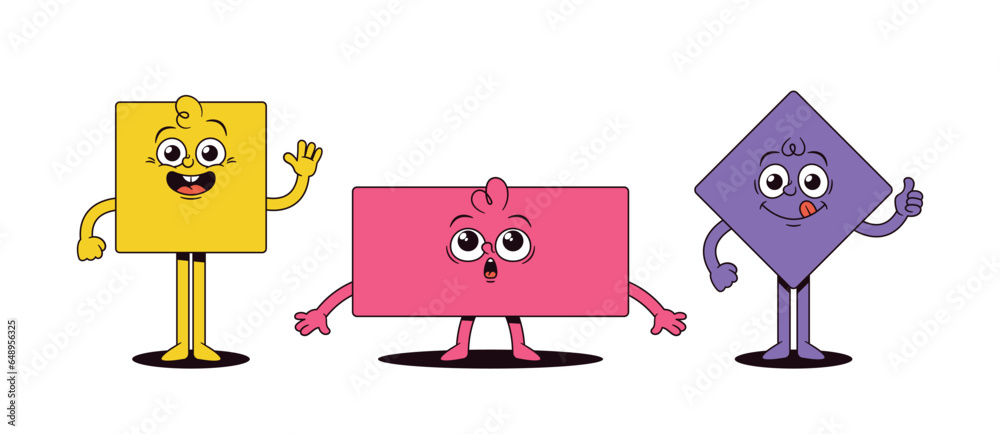 Geometric Figures Cartoon Characters. Set Of Square, Rectangular and ...