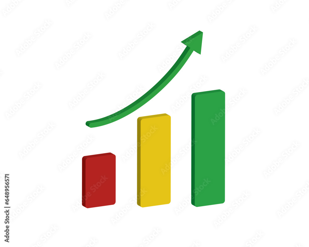Up arrow following increasing 3D graph icon. Ascending graph with red ...
