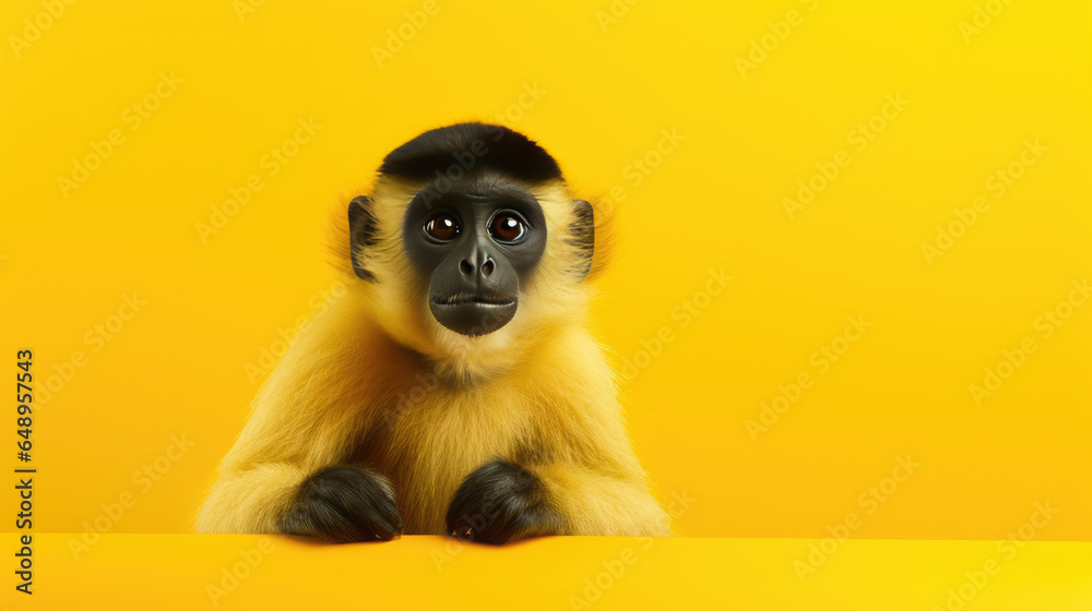 Cute monkey on vivid yellow backdrop; perfect for ads and marketing ...