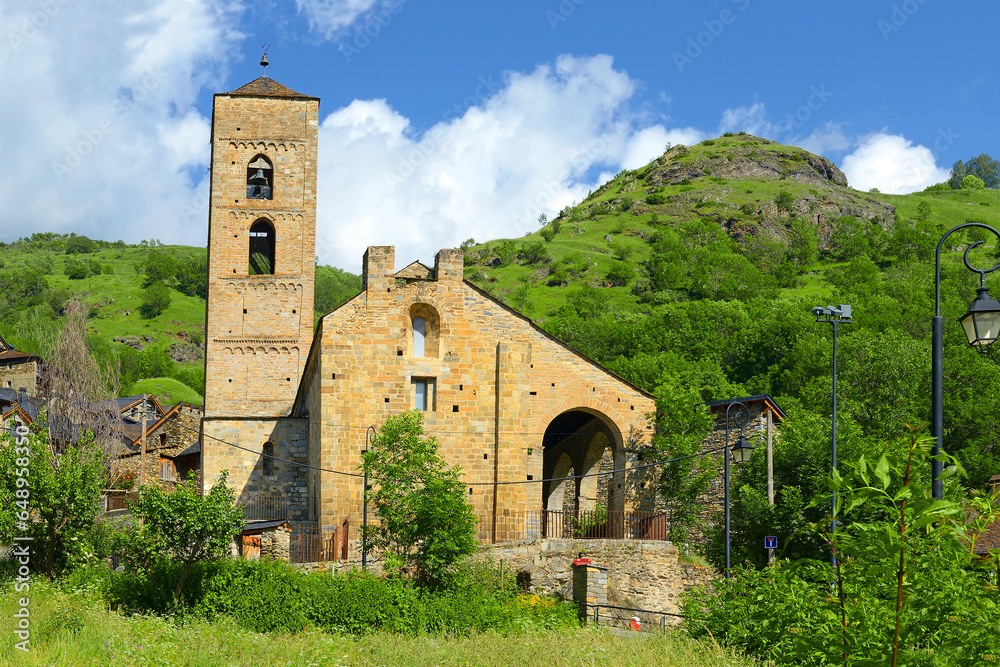 Romanesque church of the Nativity in Durro in Catalonia. This is one of ...