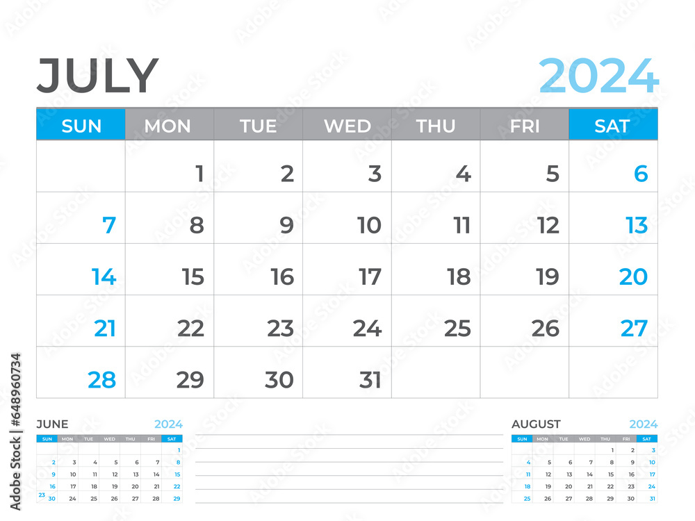 July 2024 page, Calendar 2024 template, Desk calendar 2024 year ...