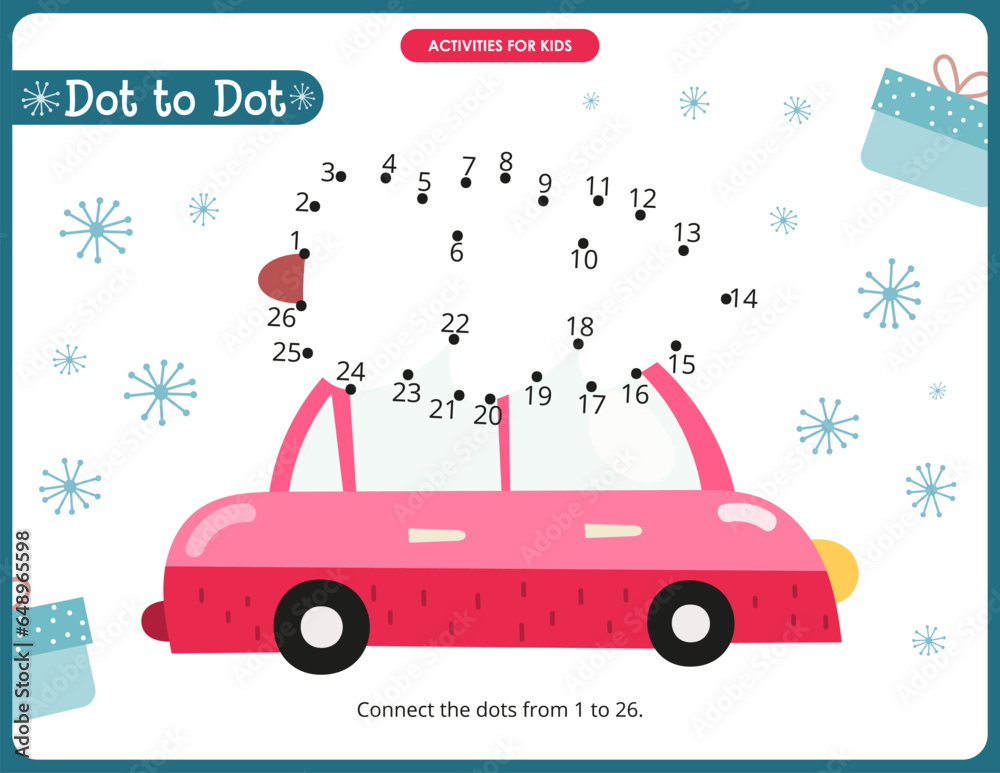 Christmas activities for kids. Dot to dot game – Santa Car with ...