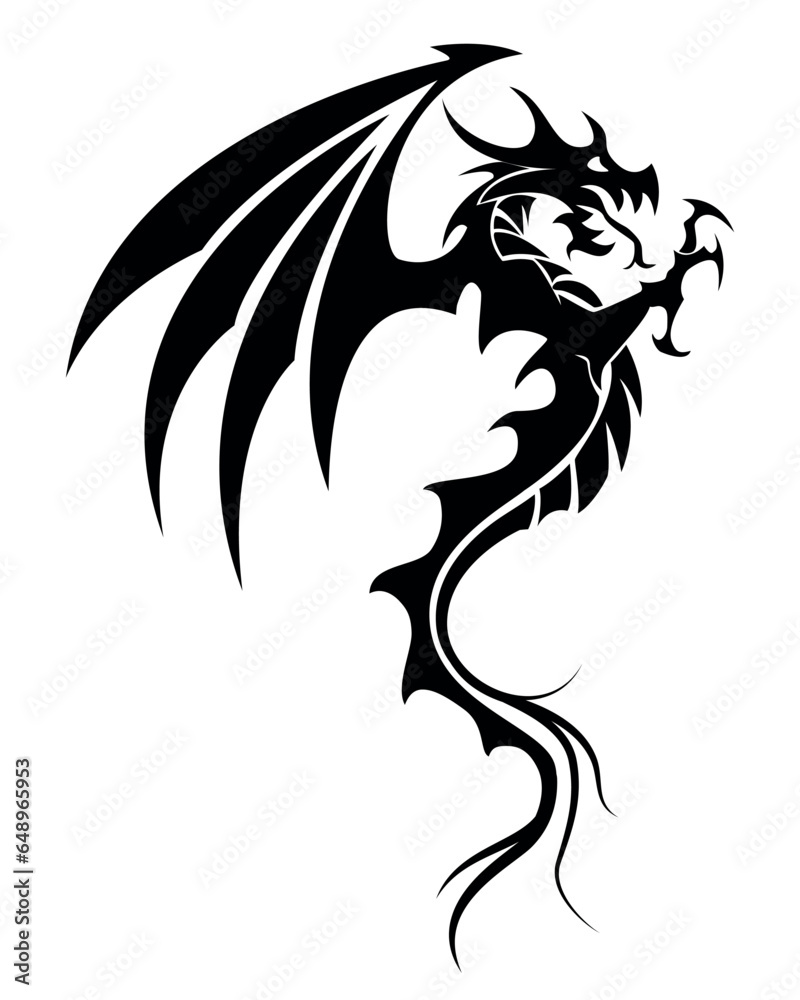 Dragon symbol tattoo, black and white vector illustration Stock Vector ...