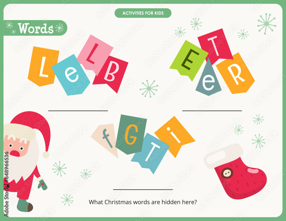 Christmas activities for kids. Find the hidden Christmas words in mixed ...