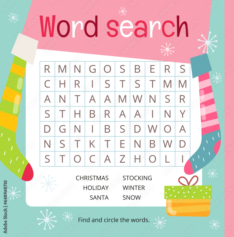 Christmas activities for kids. Word search game. Find the hidden words ...