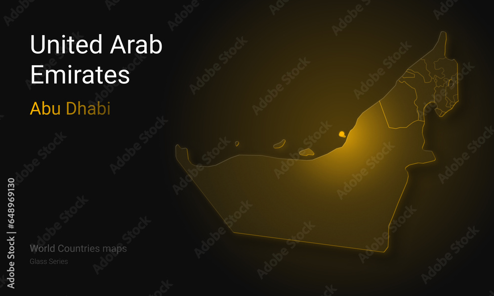 Creative map of United Arab Emirates. Political map. Abu Dhabi. Capital ...
