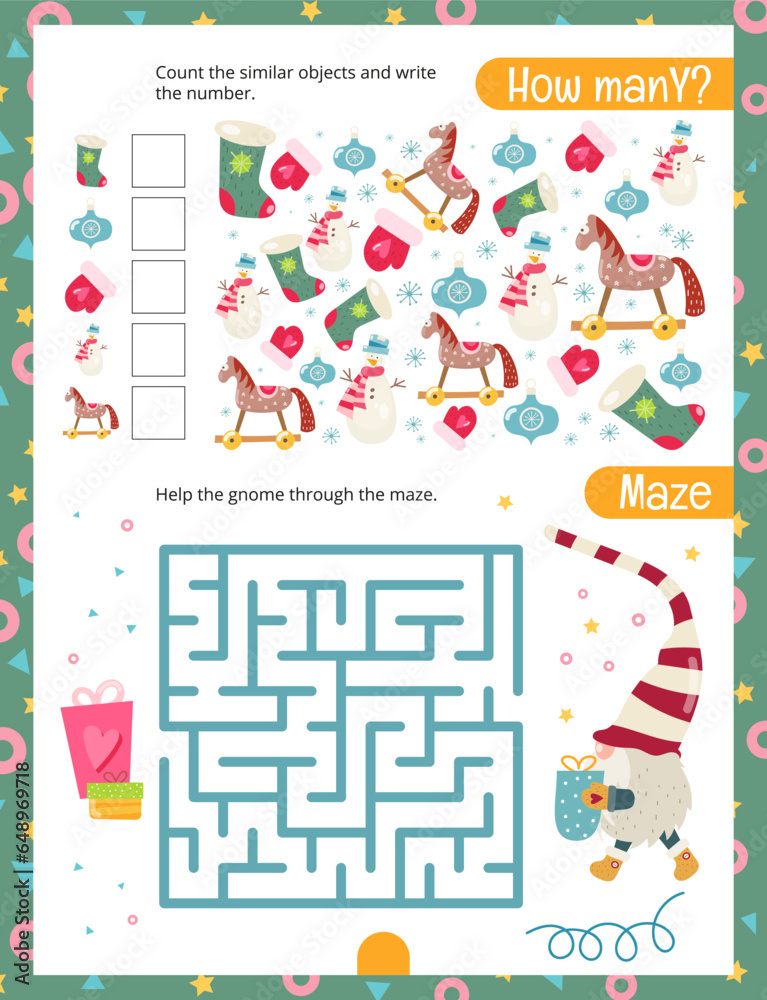 Christmas Gnomes activities for kids. How many. Count the number of ...