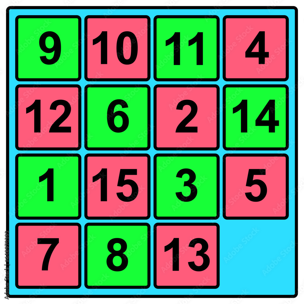 15 Puzzle math game also called Gem Puzzle, Boss Puzzle, Game of Fifteen, Mystic Square Stock ...