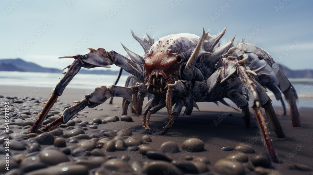 Spider crab alien like monster emerging from the ocean depths ...