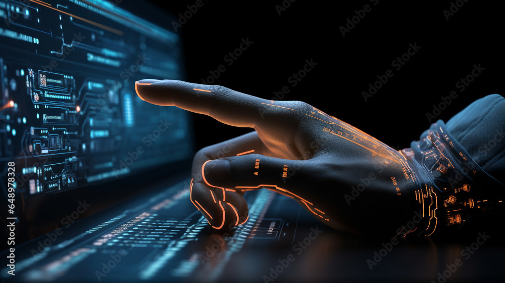 AI & Human Connection: Futuristic Interface of Touching Hands Amidst a ...