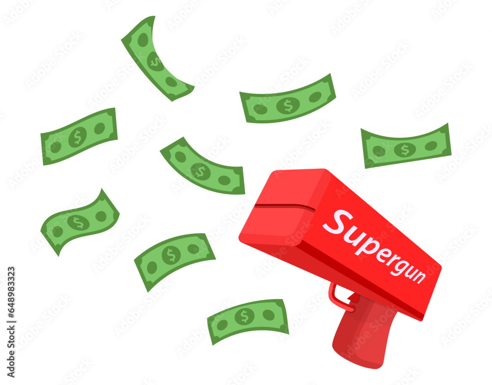 A money gun shoots bills in the air. Money machine gun. The red gun is ...