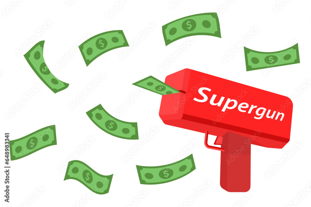 A money gun shoots bills in the air. Money machine gun. The red gun is ...