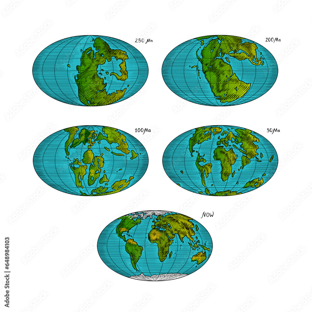 Plate tectonics on the planet Earth. Pangaea. Continental drift ...