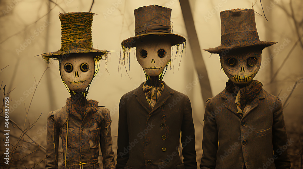 Scary men in suits and top hats - old faded vintage picture. - yellowed ...