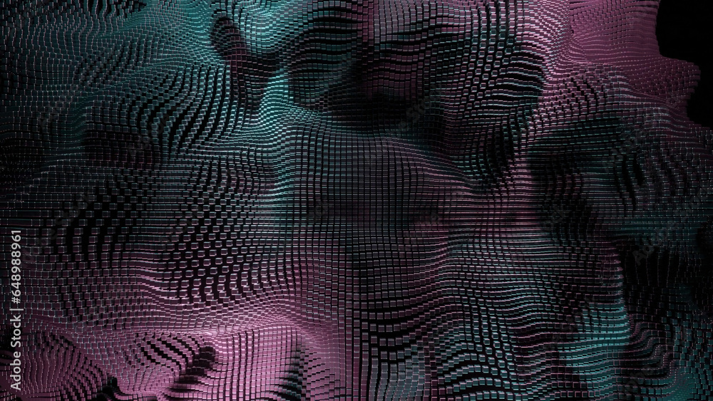 Abstract animation of moving wavy particles. Design. Wavy electric field of moving particles on ...