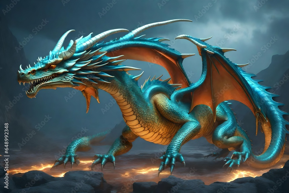 dragon on the wall 3D Rendering Fantasy Dragon on White 4k, 8k, 16k ...