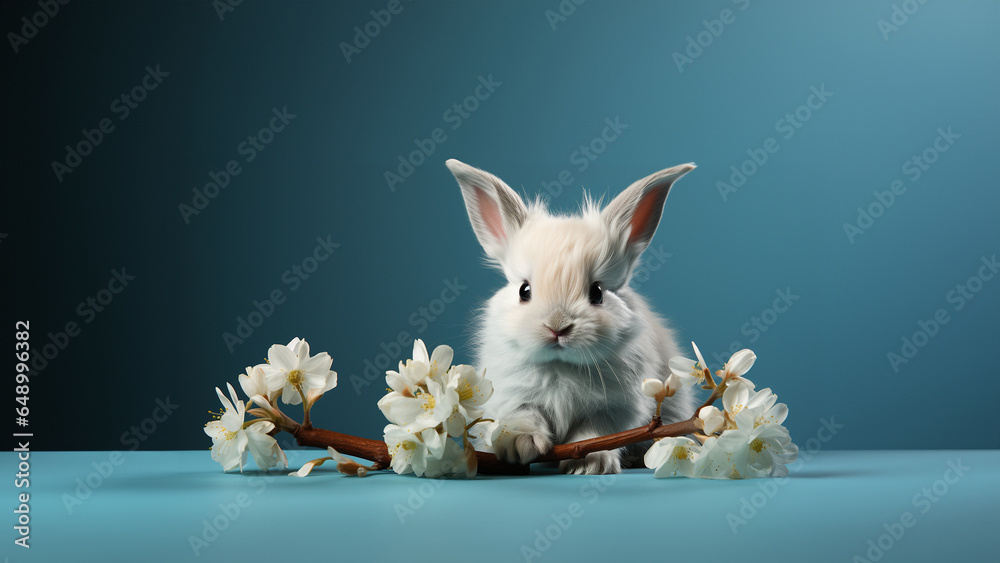 Putziger süßer Osterhase mit wunderschöner Kulisse und Blumen Poster ...