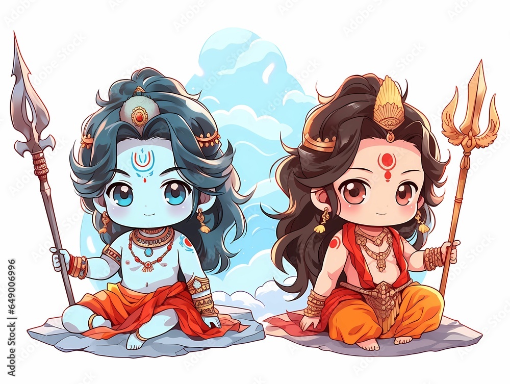 Shiva and Vishnu, Chibi style, Generative AI Stock Illustration | Adobe ...