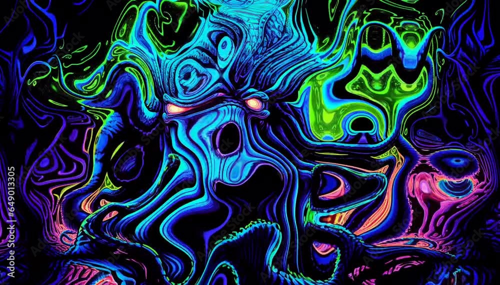 Cthulhu Trippy Blacklight Poster Style VJ Seamless Animation Looping ...