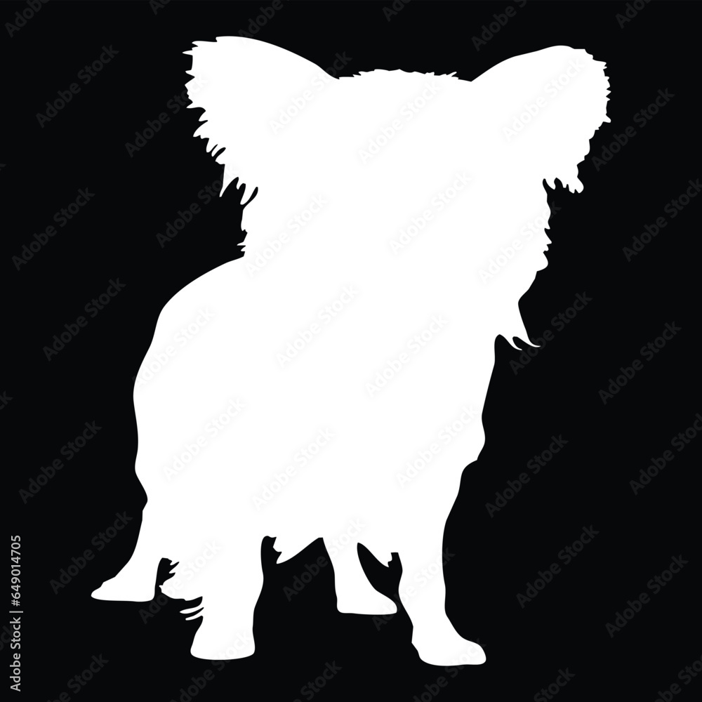 Dog shape vector illustration. White dog silhouette over black ...