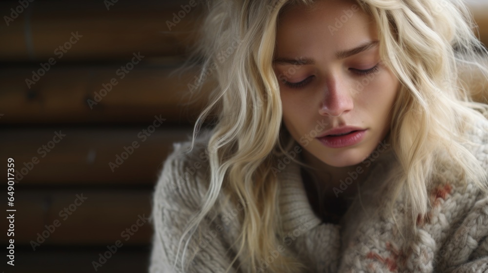 Young girl with beautiful blonde hair crying and feeling sad, sitting ...