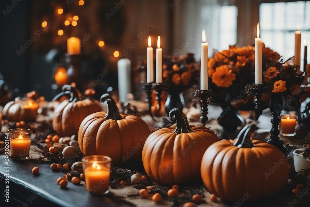 Evocative Halloween table decorations masterfully arranged to showcase ...