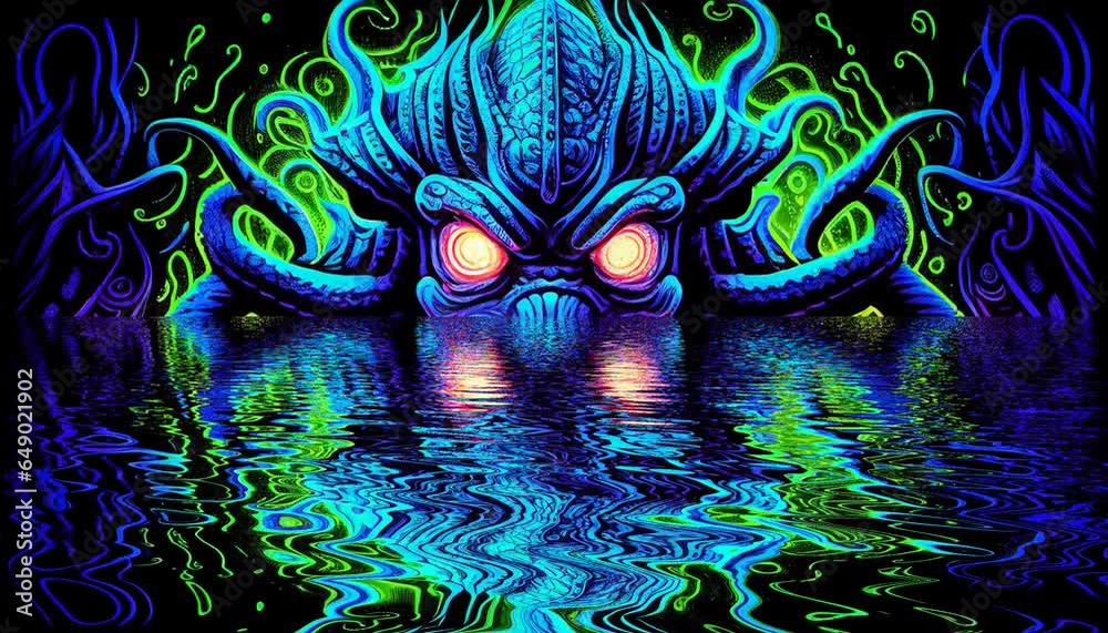 Cthulhu Trippy Blacklight Poster Style VJ Seamless Animation Looping ...