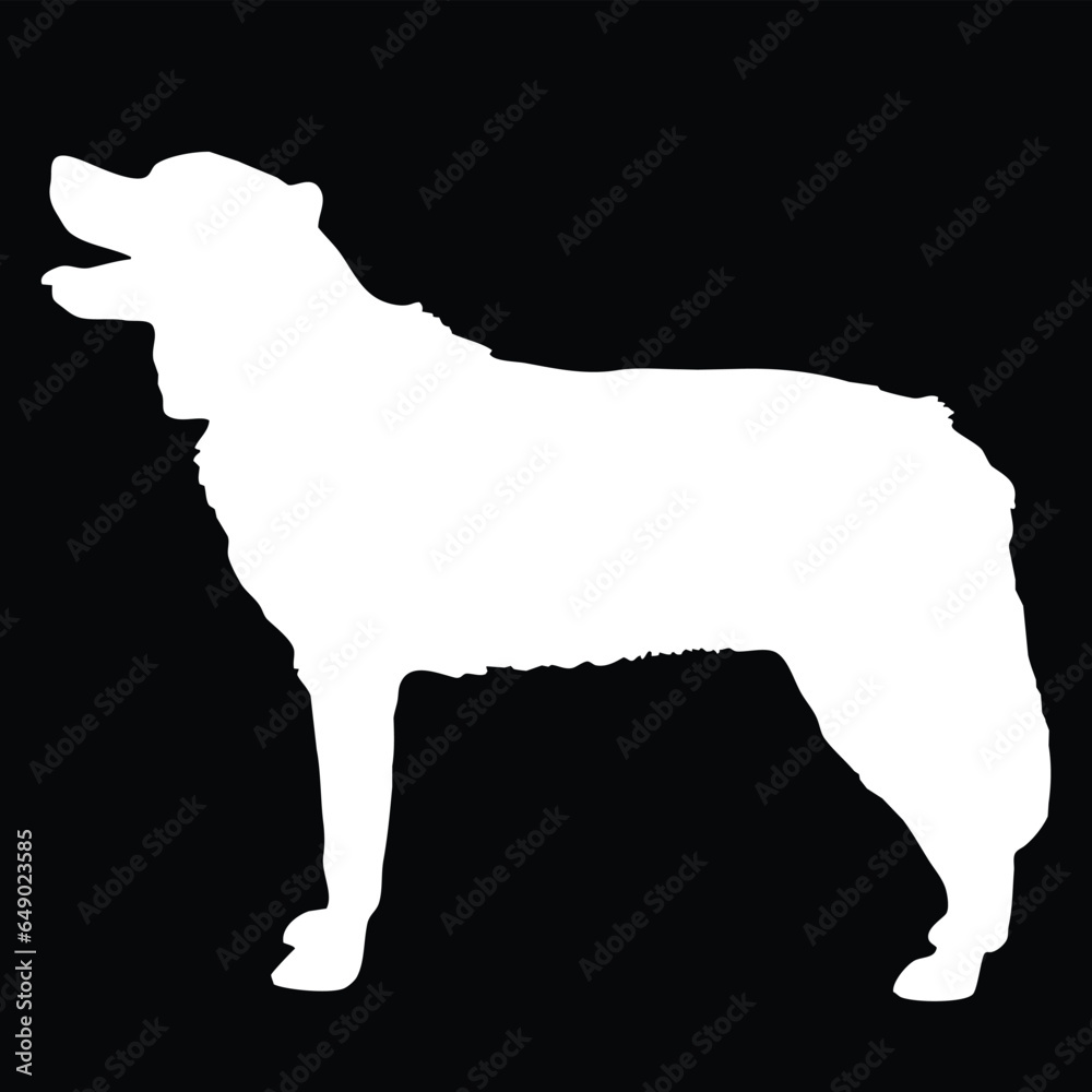 Dog shape vector illustration. White dog silhouette over black ...