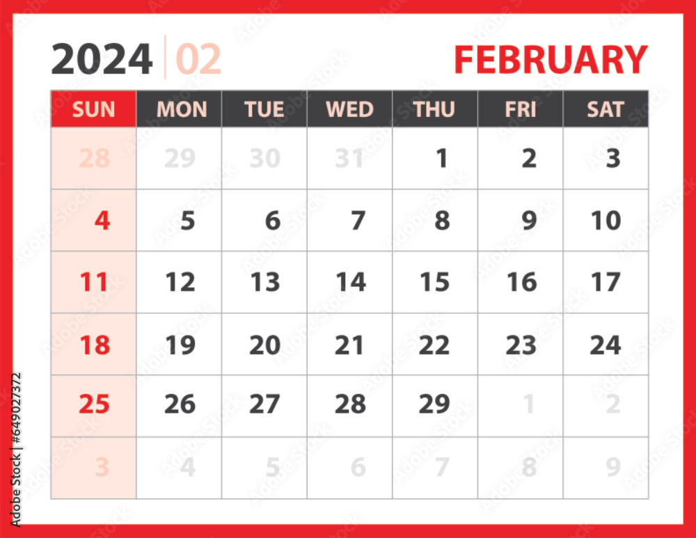 February 2024 template, Calendar 2024 design vector, planner layout ...