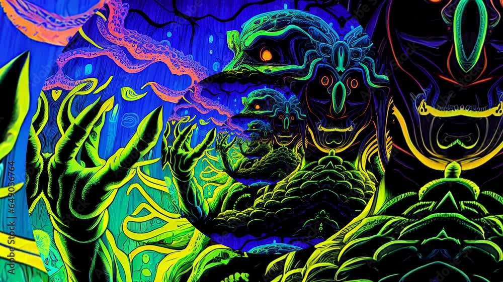 Cthulhu Trippy Blacklight Poster Style VJ Seamless Animation Looping ...