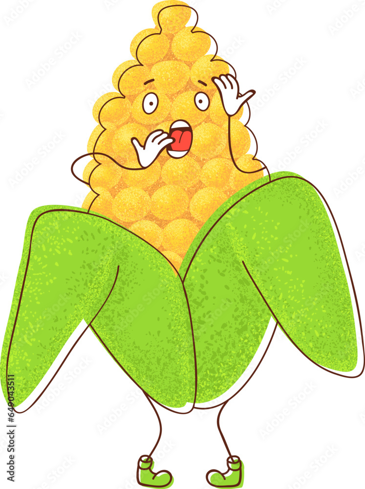 An image capturing the essence of a surprised or shocked corn character ...