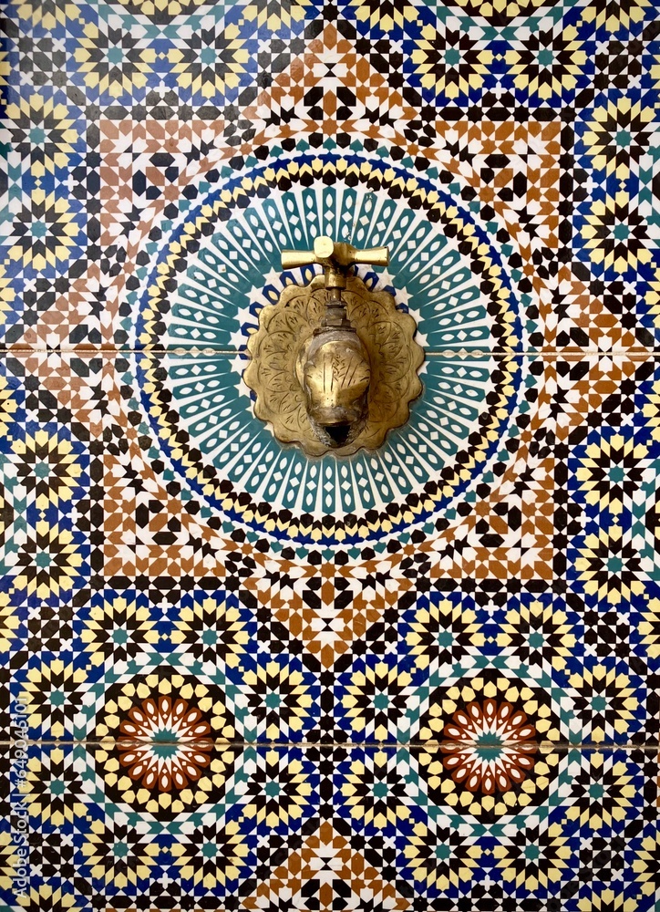 tile mosaic on a water well, traditional moroccan architectural details ...