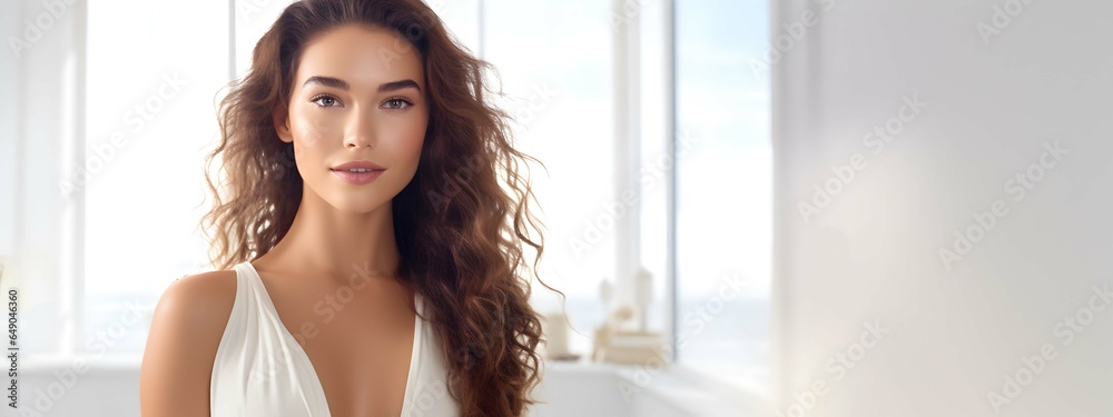 Fashionable woman, Beautiful model girl with long wavy and shiny hair ...